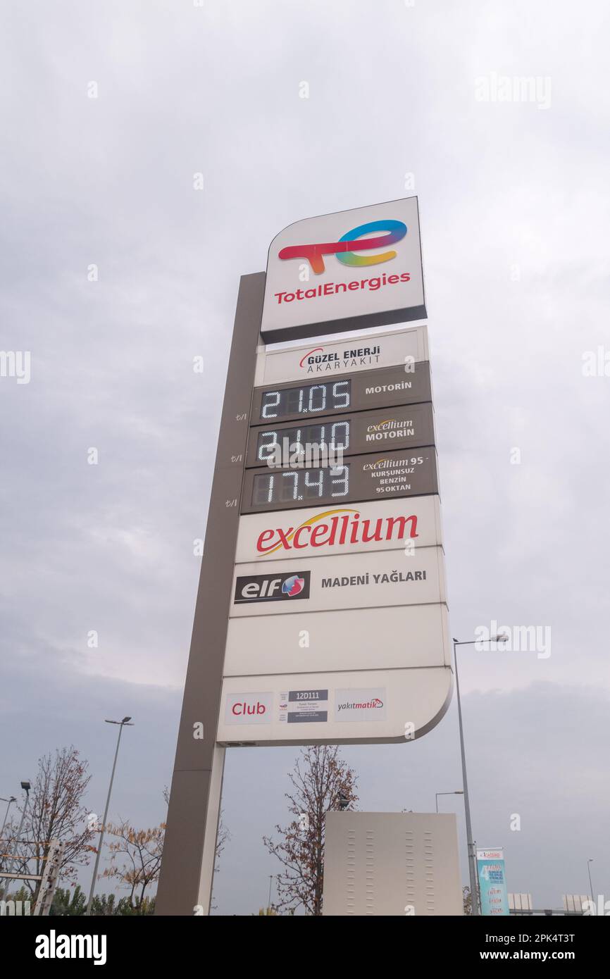 Istanbul, Turkey - December 10, 2022: Fuel price board on Total ...