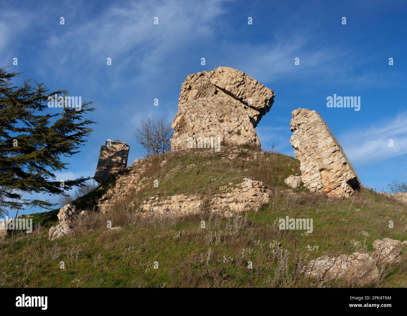 The ruins of the abandoned medieval castle of Aidone called ...