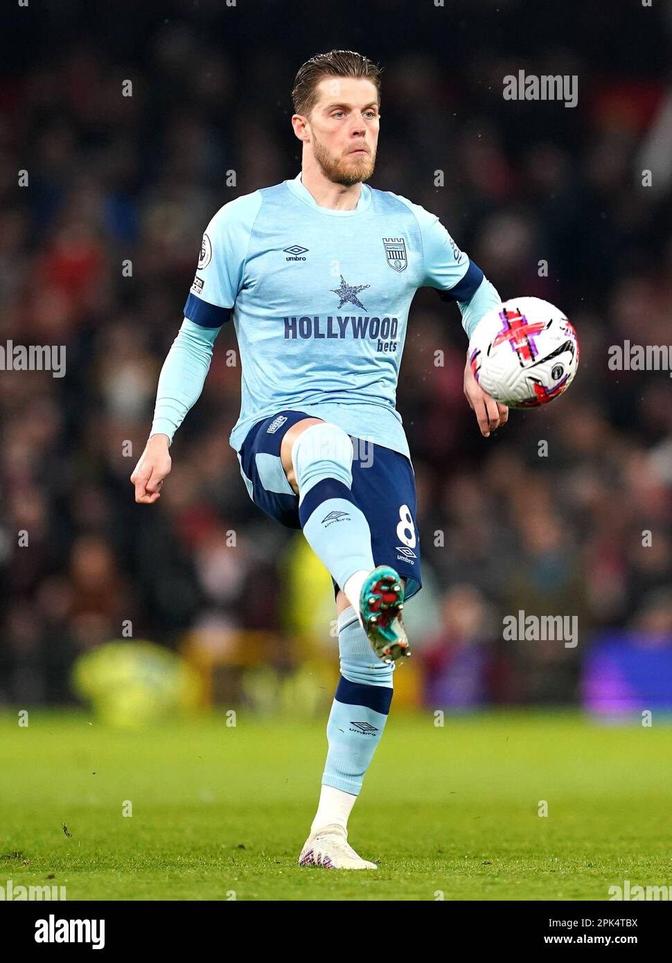 Brentford's Mathias Jensen in action during the Premier League match at ...