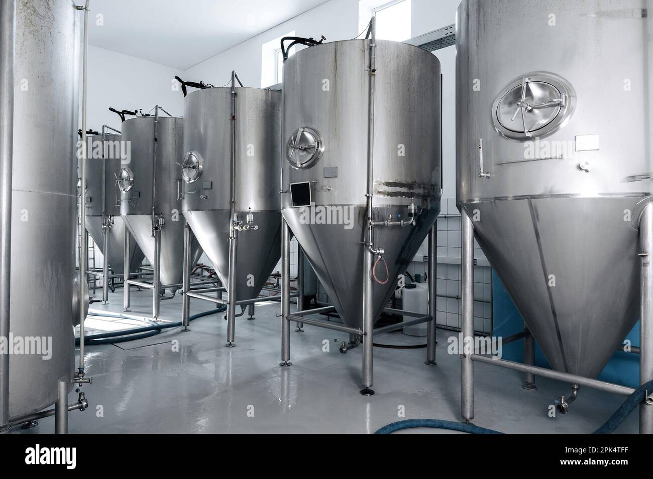 beer production plant. interior of a modern technological brewery Stock ...