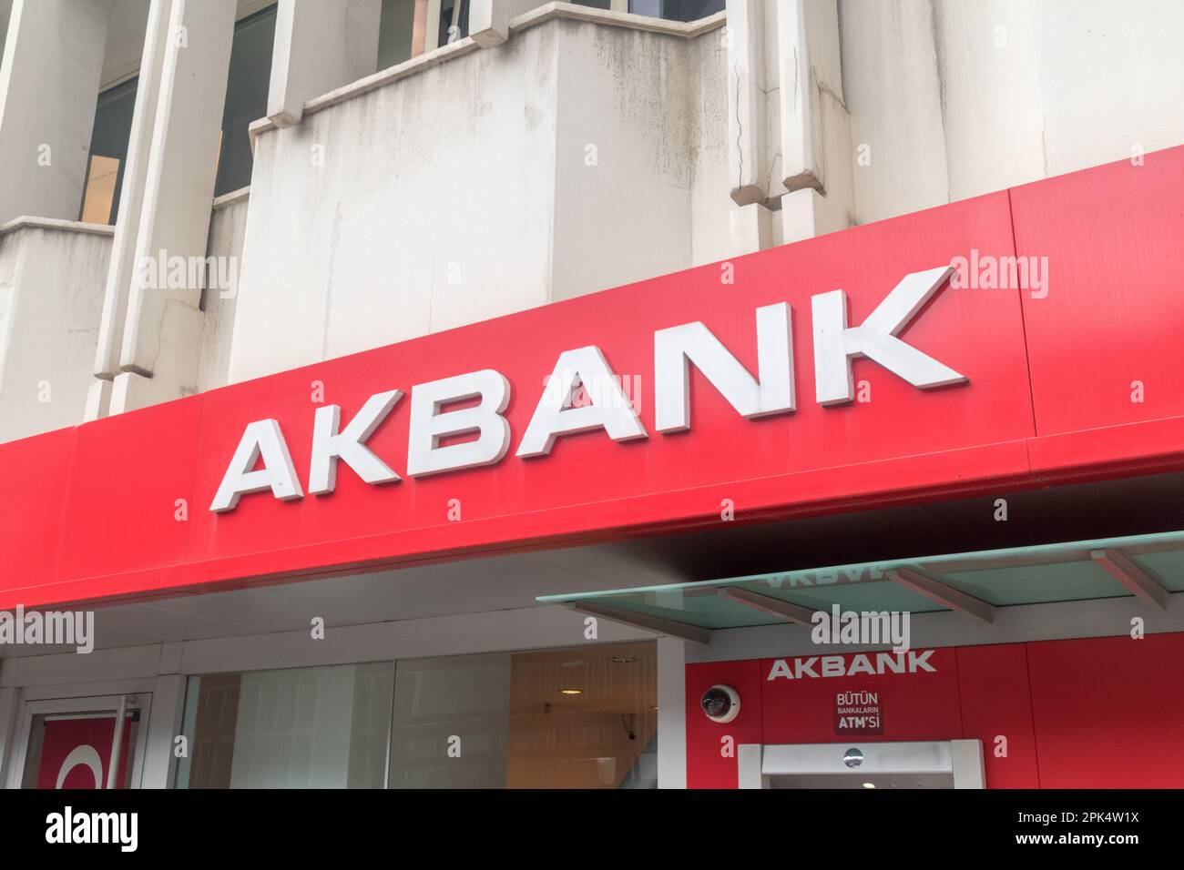 Istanbul, Turkey - December 10, 2022: Logo and sign of Akbank, one of ...