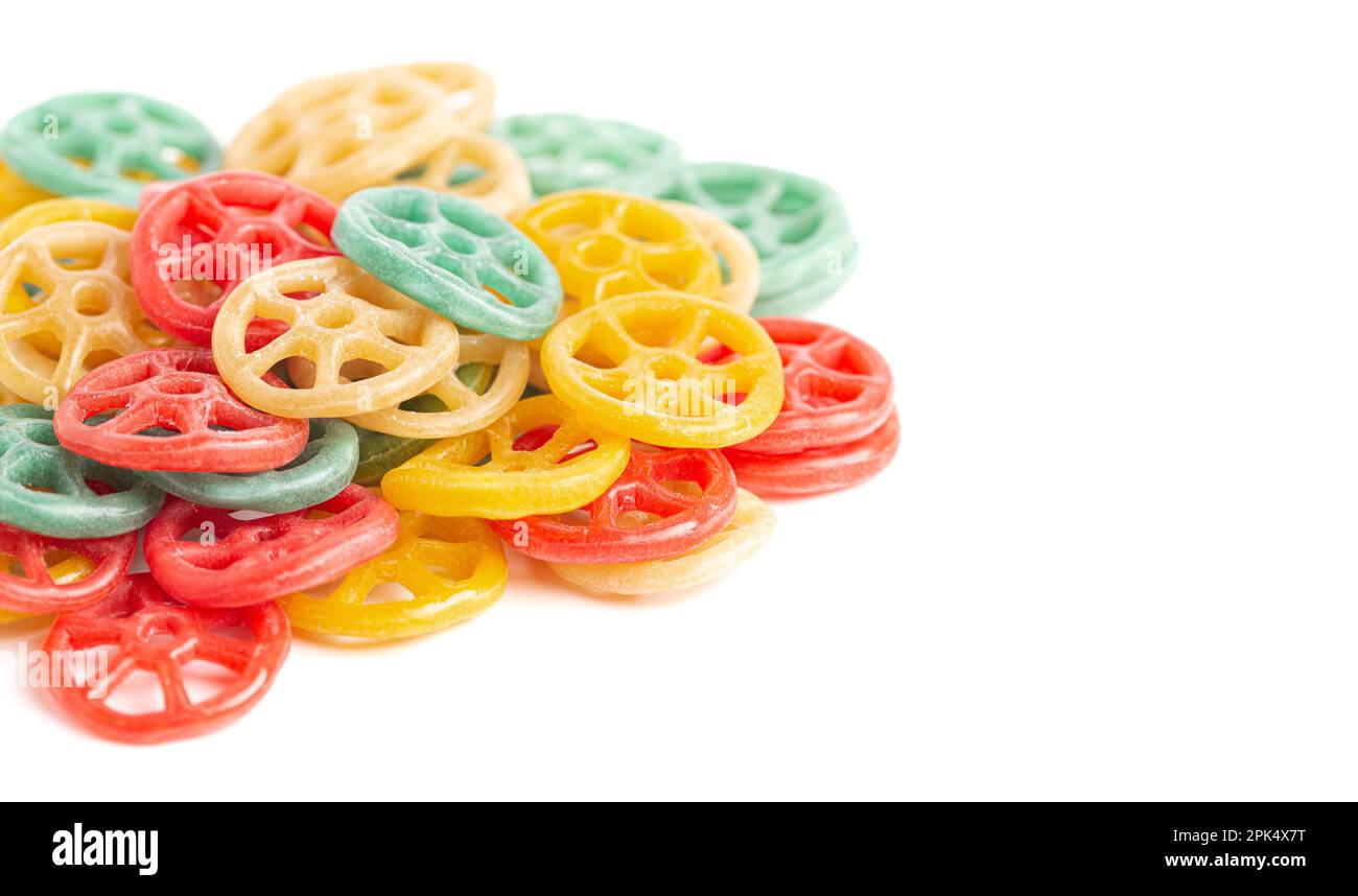 Uncooked Wheel Fryums Isolated on a White Background Stock Photo - Alamy