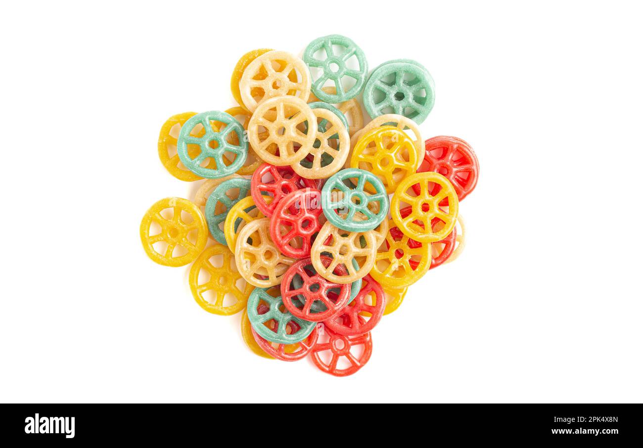 Uncooked Wheel Fryums Isolated on a White Background Stock Photo - Alamy