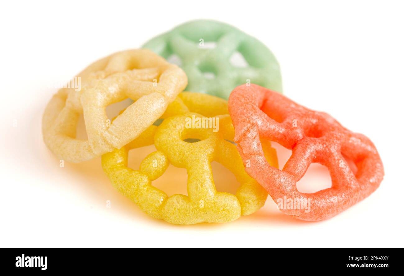 Cooked Color Rainbow Wheel Fryums Isolated on a White Background Stock ...