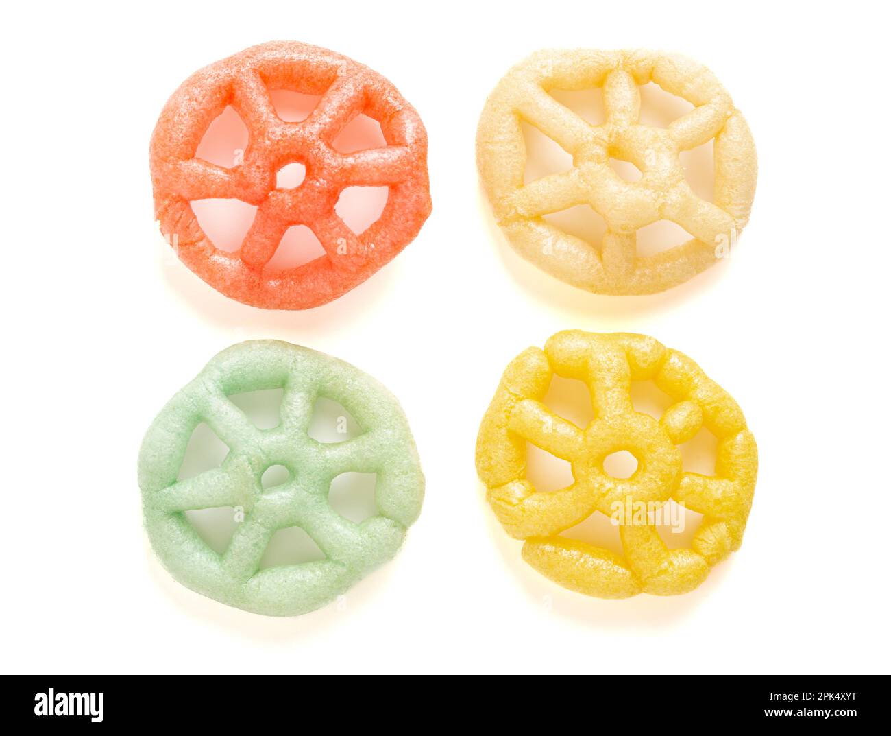 Cooked Color Rainbow Wheel Fryums Isolated on a White Background Stock ...