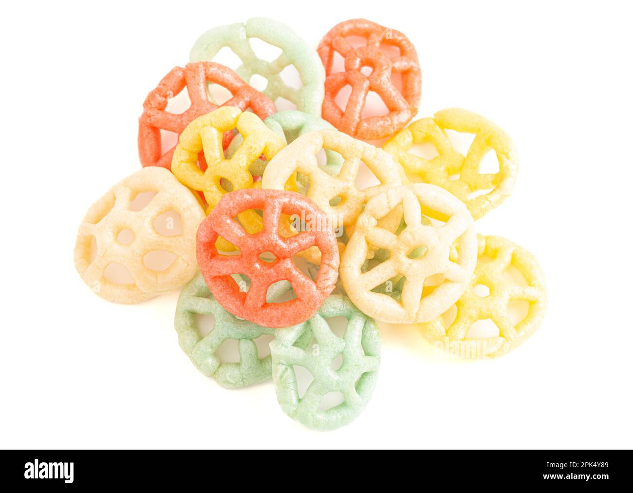 Cooked Color Rainbow Wheel Fryums Isolated on a White Background Stock ...