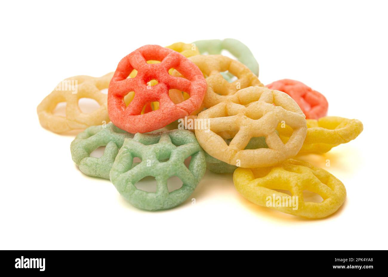 Cooked Color Rainbow Wheel Fryums Isolated on a White Background Stock ...