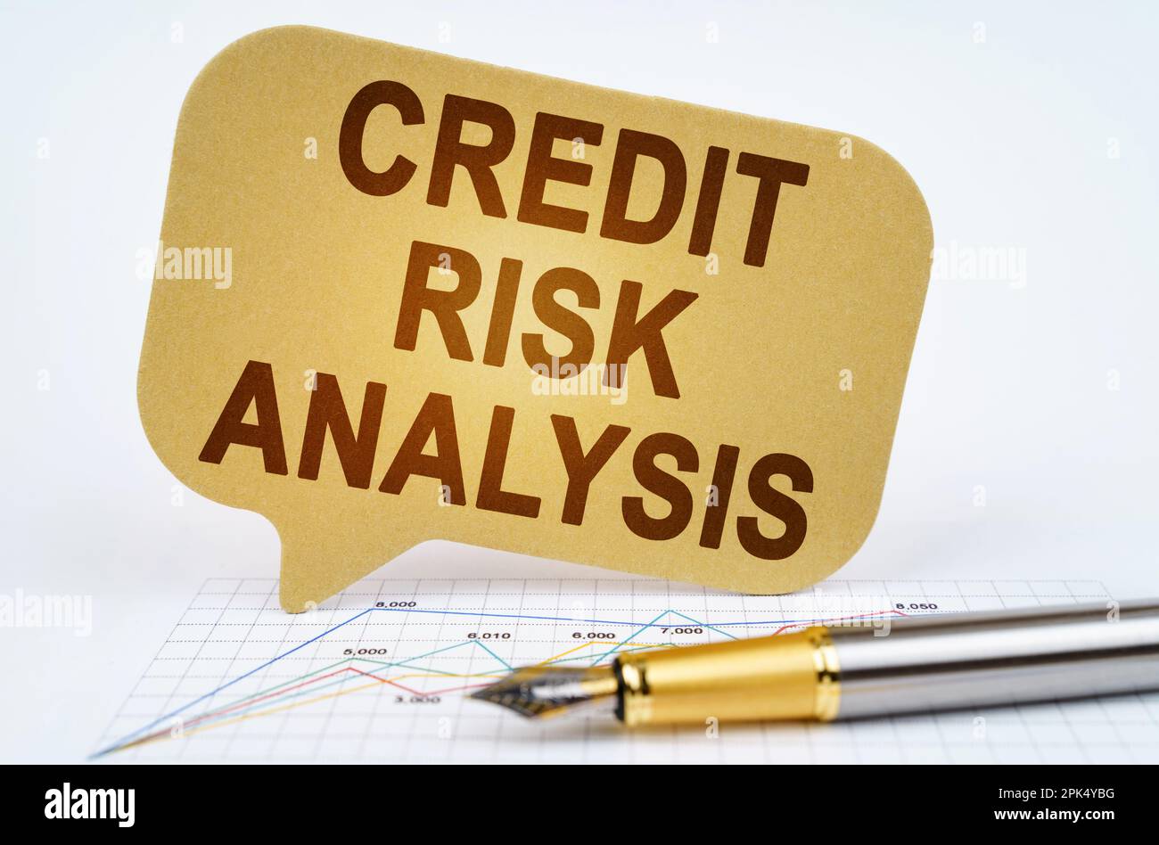 Business concept. On the business diagram is a pen and a sign with the inscription - Credit Risk ...