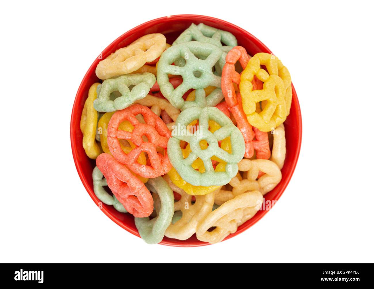 Cooked Color Rainbow Wheel Fryums Isolated on a White Background Stock ...