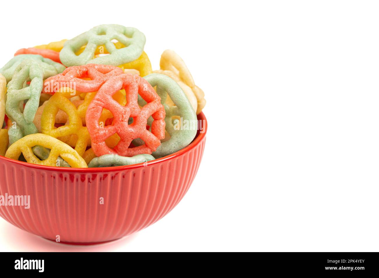 Cooked Color Rainbow Wheel Fryums Isolated on a White Background Stock ...