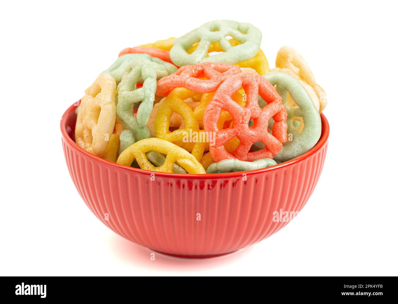 Cooked Color Rainbow Wheel Fryums Isolated on a White Background Stock ...