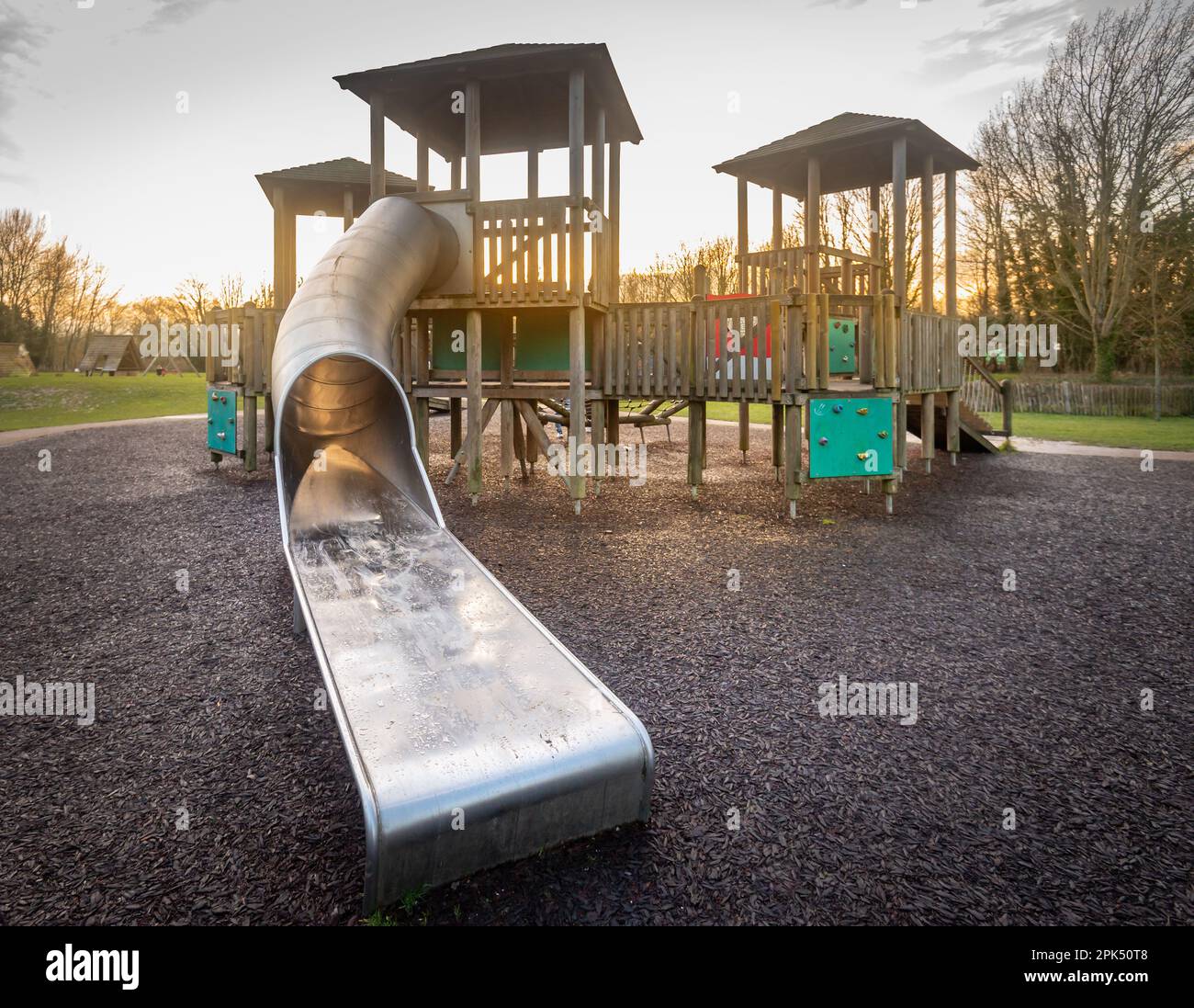 Children's playground wooden fun play structure fort with ramp, slide ...