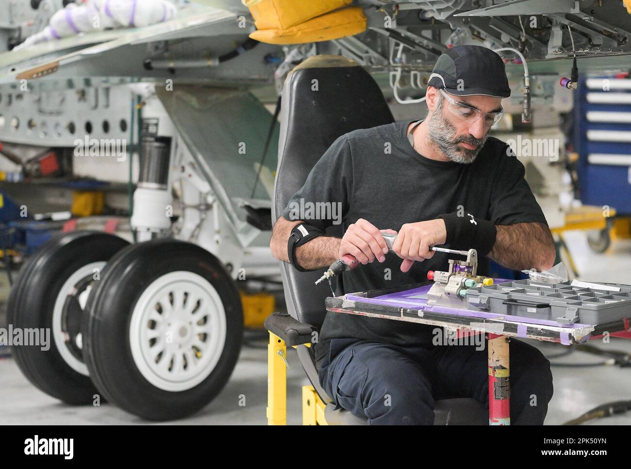 Montreal, Canada. 05th Apr, 2023. A man is shown working on a ...