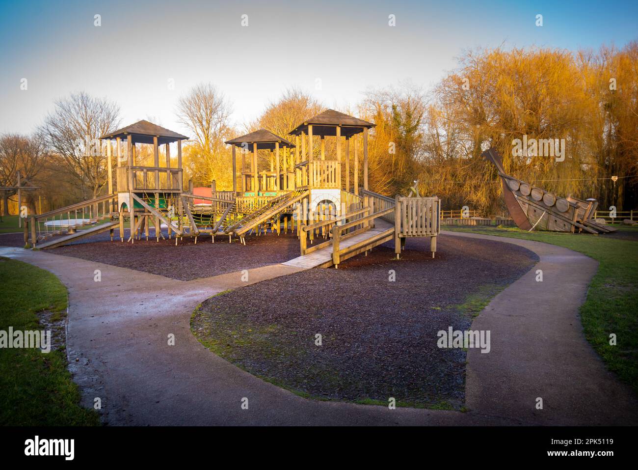 Children's playground wooden play structure fort with ramp, ladder ...