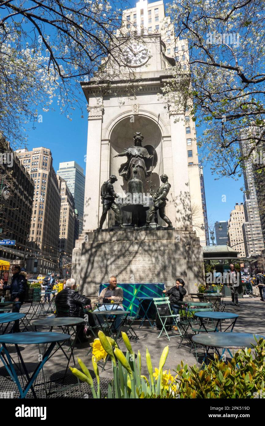 The James Gordon Bennett Monument, Herald Square Park, NYC 2023 Stock ...