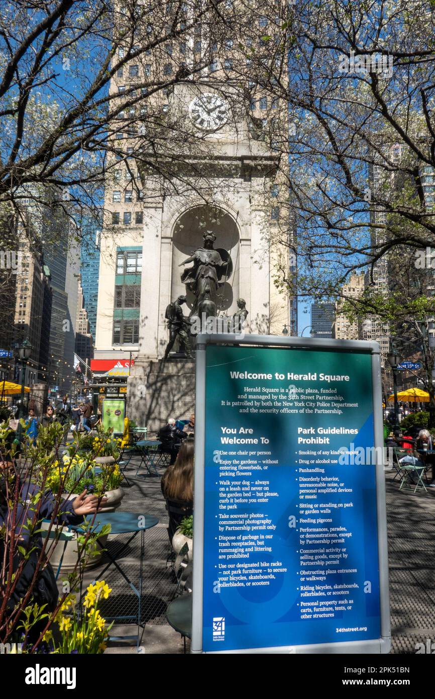 The James Gordon Bennett Monument, Herald Square Park, NYC 2023 Stock ...