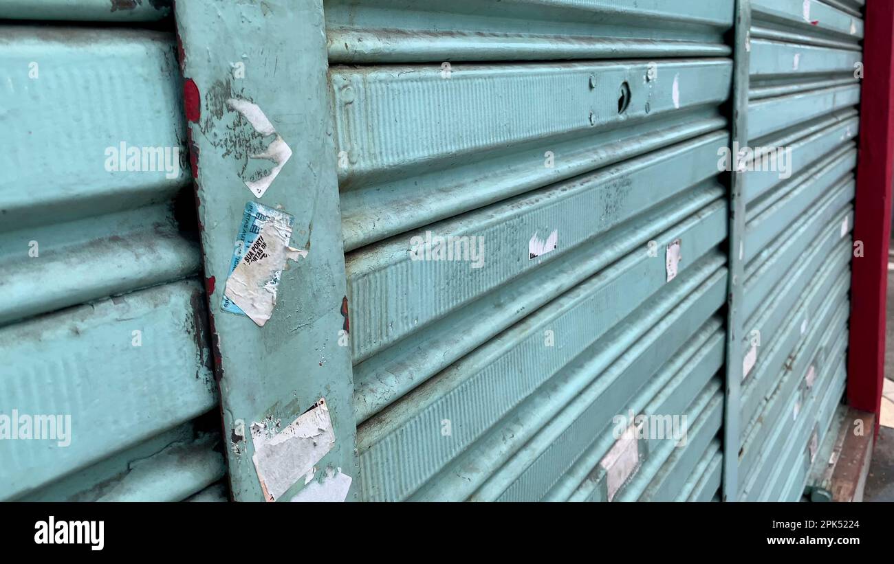 Garage texture background teal color, closed store in street Stock ...
