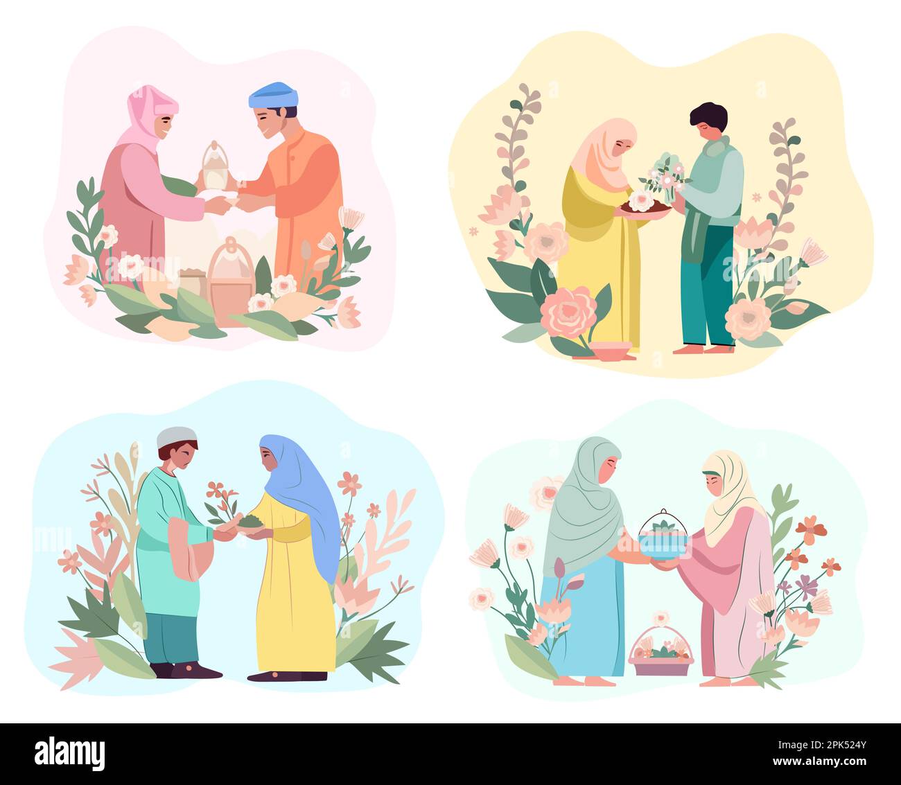 Eid Mubarak. A devout Muslims pray namaz and exchanging presents ...