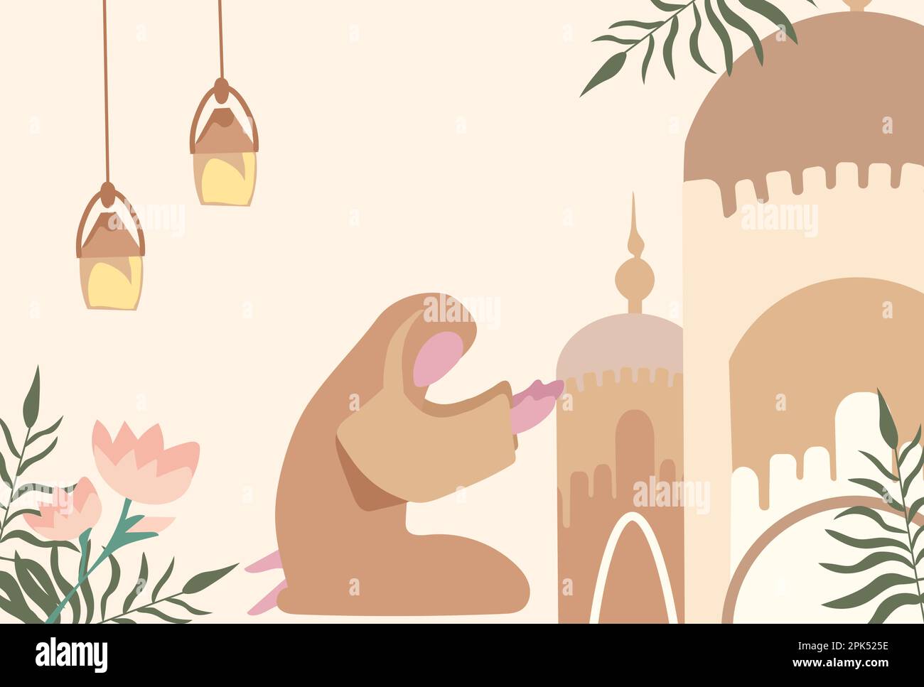 Eid Mubarak. A devout Muslims pray namaz or salah with Mosque ...