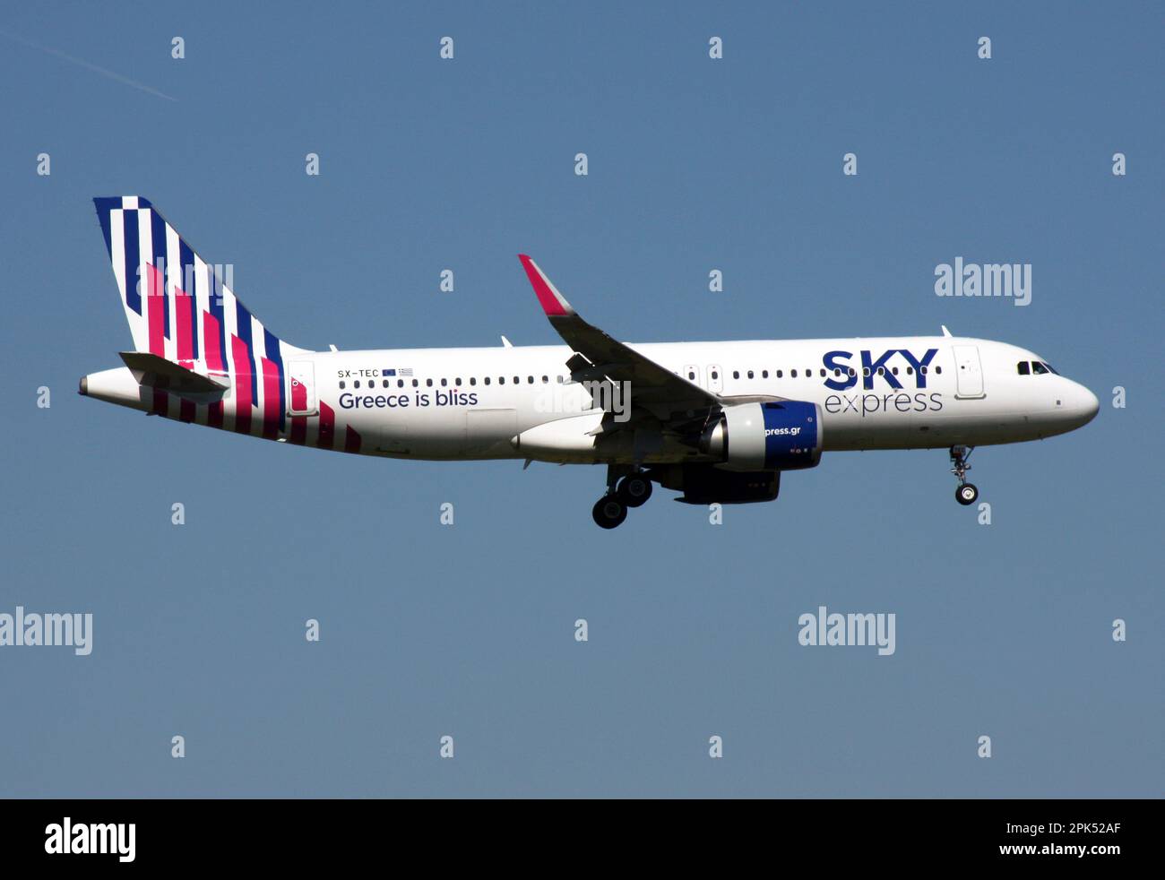 An Airbus A320 Neo of Sky Express approaching London Gatwick Airport ...
