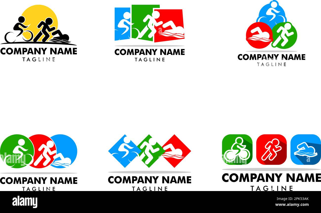 Set of Triathlon event logo, swim, run and bike icons Stock Vector ...