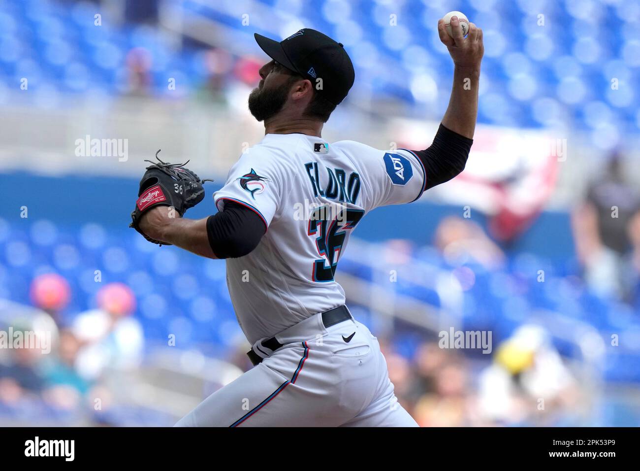 Miami Marlins relief pitcher Dylan Floro throws during the eighth ...