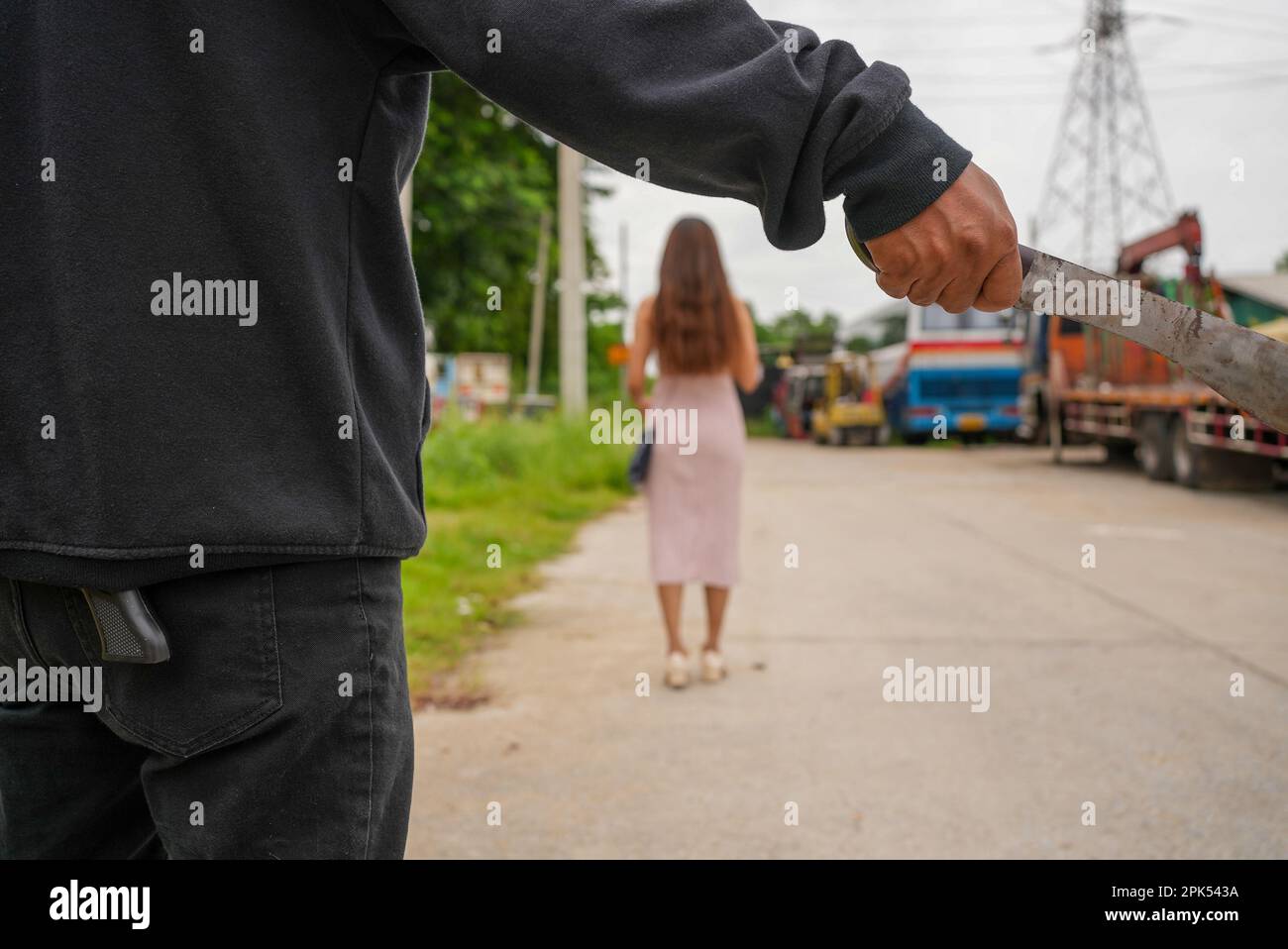 Man robbed woman, Thief stealing in public Stock Photo - Alamy