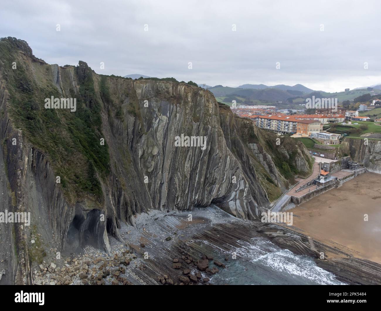 View on steeply-tilted layers of flysch geological formation on ...
