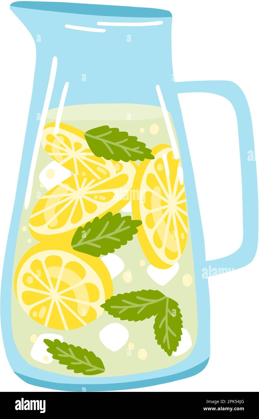 Hand drawn jar with lemonade and mint. Vector illustration of fresh ...