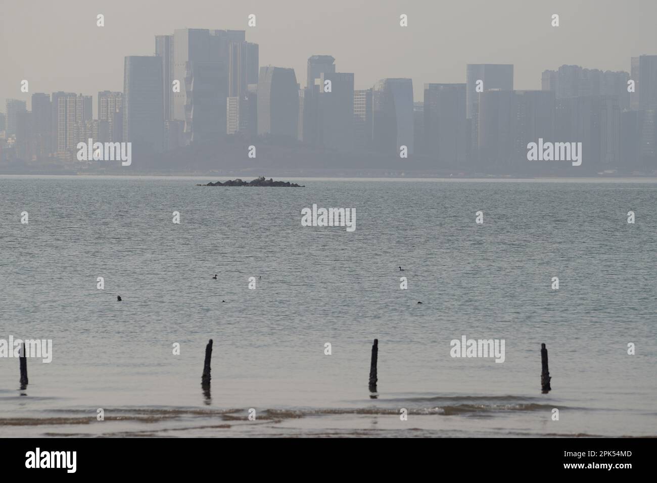 Chinese City Xiamen seen from the Taiwanese island Kinmen Stock Photo ...