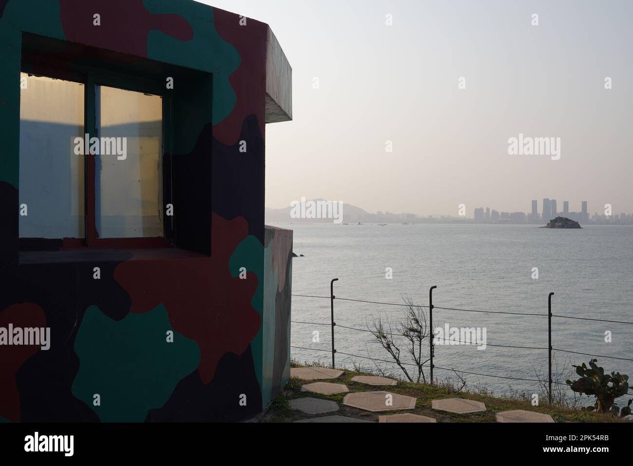 Chinese City Xianmen seen from coastal fortifications on the Taiwanese ...