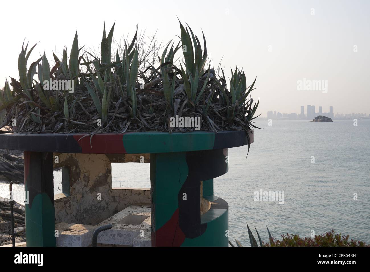 Chinese City Xianmen seen from coastal fortifications on the Taiwanese ...