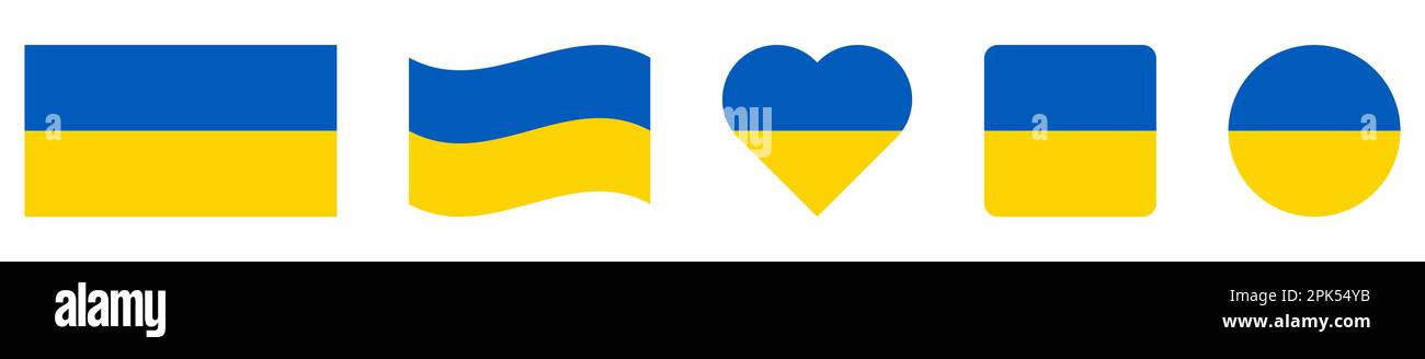 Set of Ukraine flag in different shapes. Ukrainian flag symbol in ...