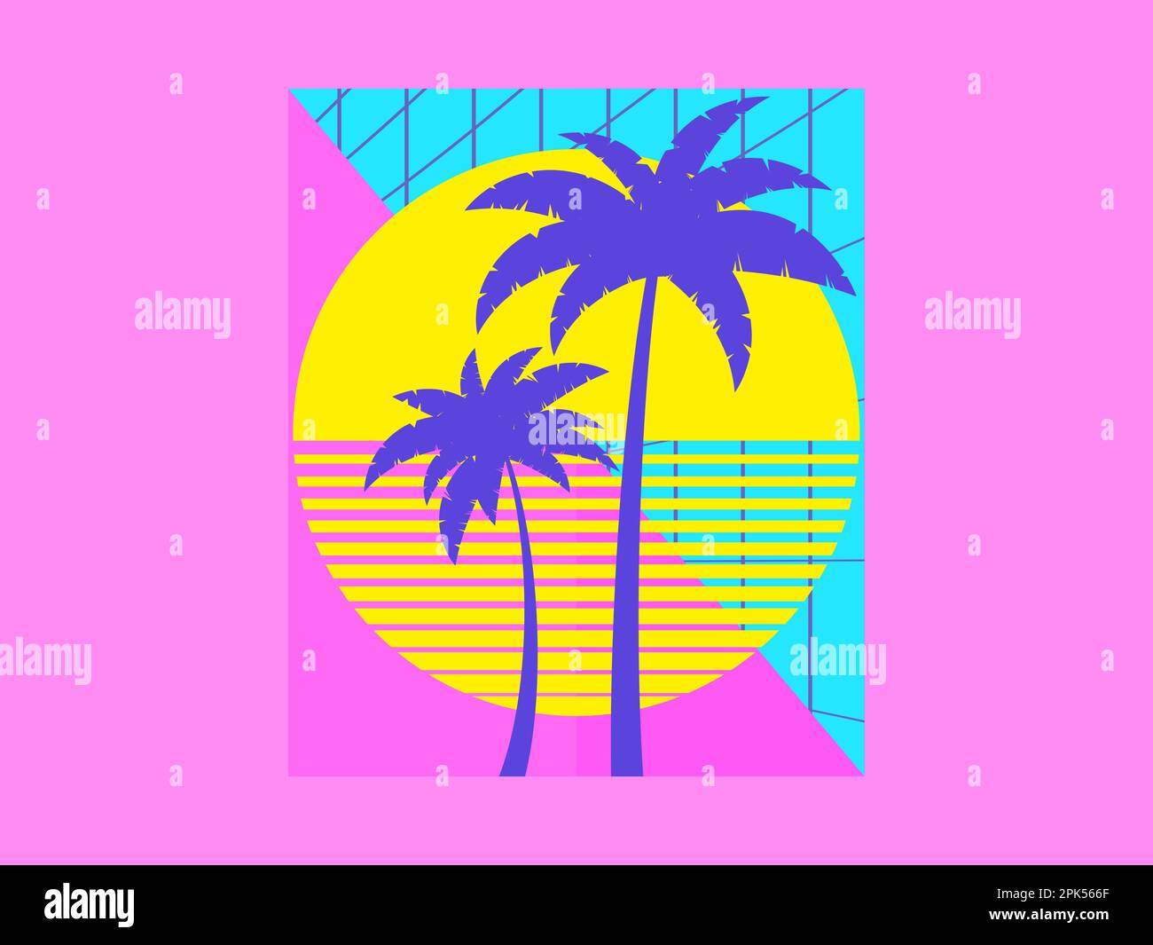 Retro futuristic palm trees in 80s style at sunset. Summer time, palm ...