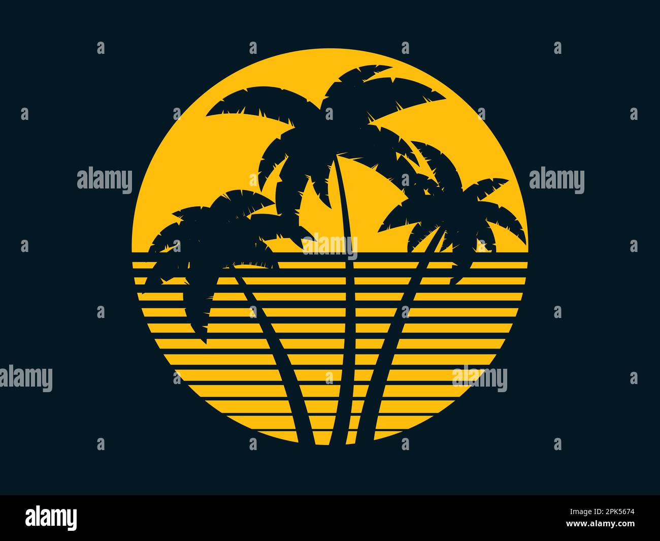 Black contour of palm trees against the background of the sun in the ...