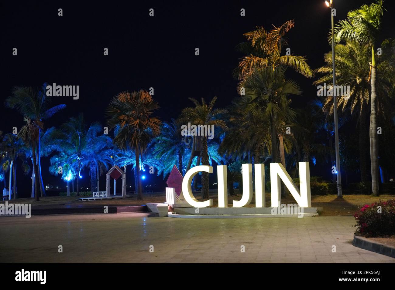 palm trees at night at cijin beach in southern taiwan Stock Photo - Alamy