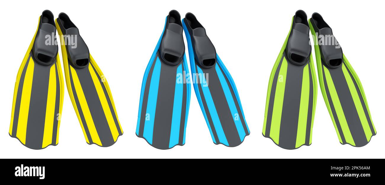 Set of diving flippers for summer holidays and snorkeling on white ...