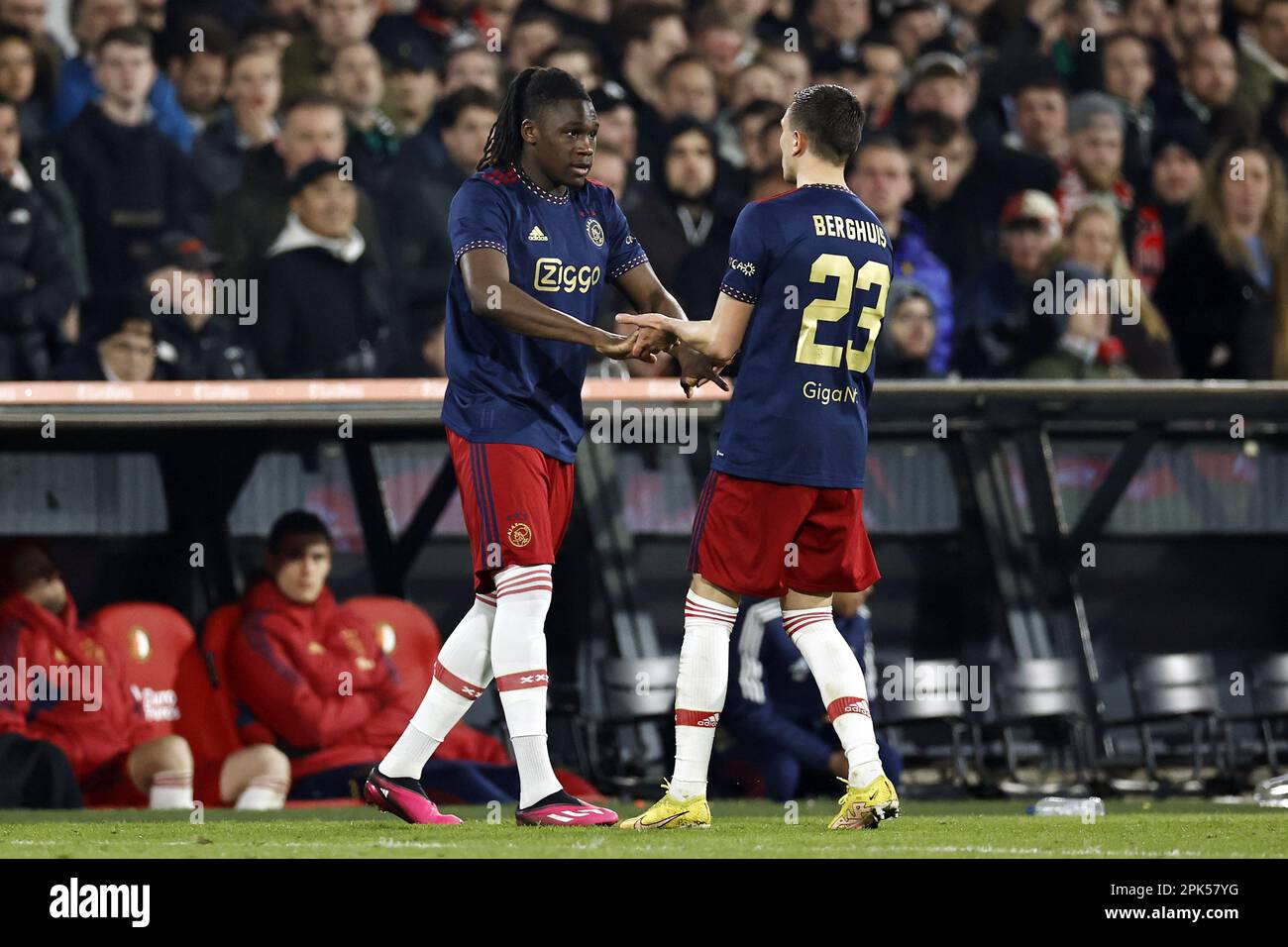 ROTTERDAM - (LR) Calvin Bassey of Ajax, Steven Berghuis of Ajax during ...
