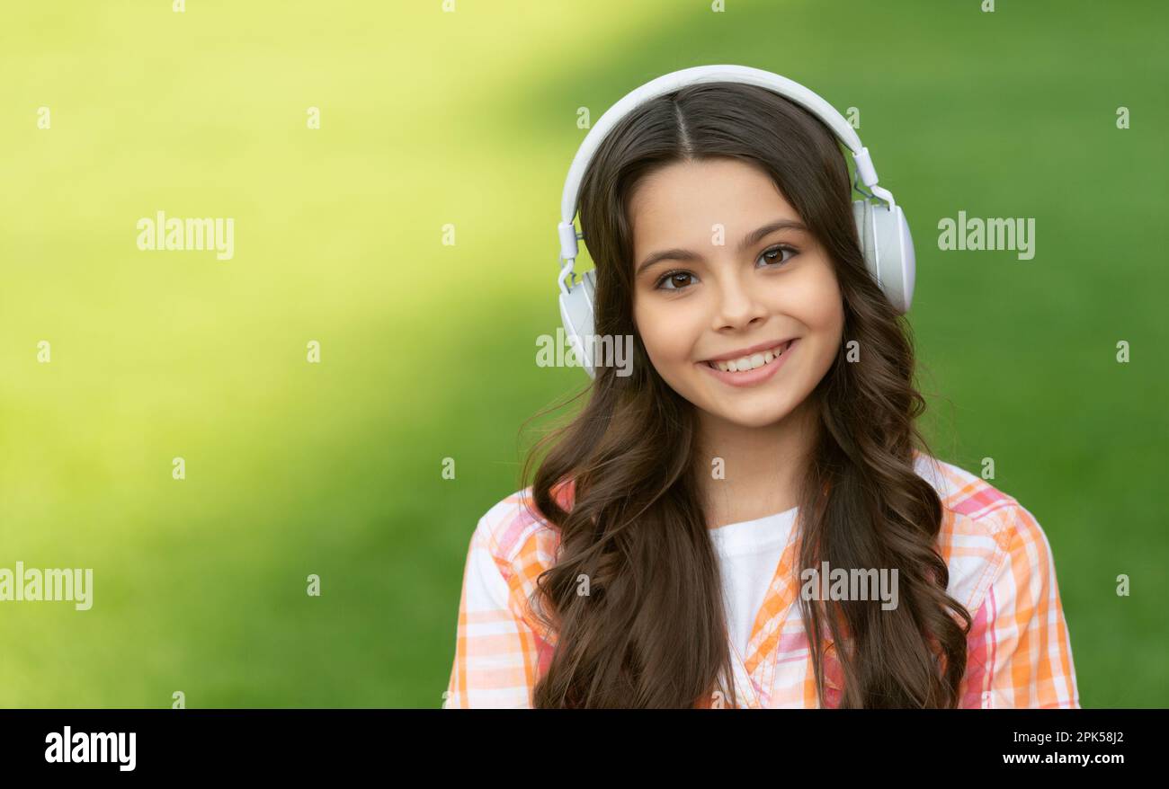 teen girl listen music with copy space. teen girl listen music outdoor ...