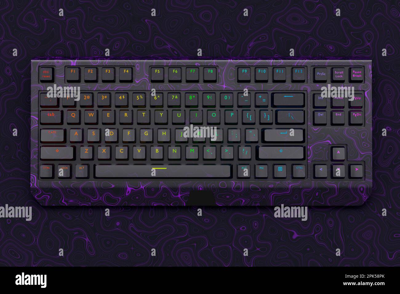 Realistic Computer Keyboard With Seamless Wavy Pattern Isolated On Dark