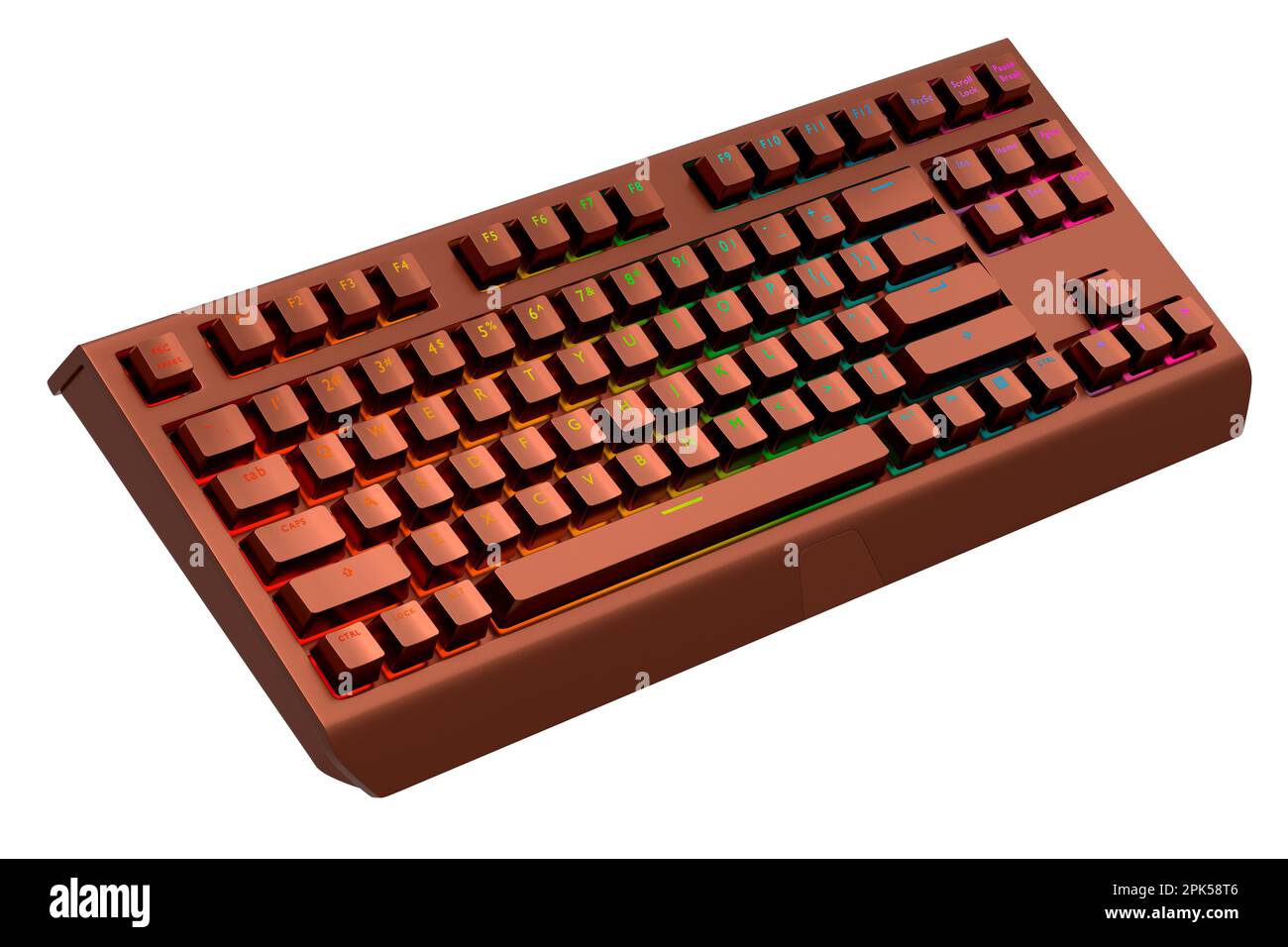 Realistic computer keyboard with copper chrome texture isolated on ...