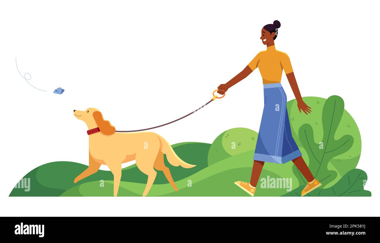 Black Woman Walking Dog Stock Vector Image & Art - Alamy