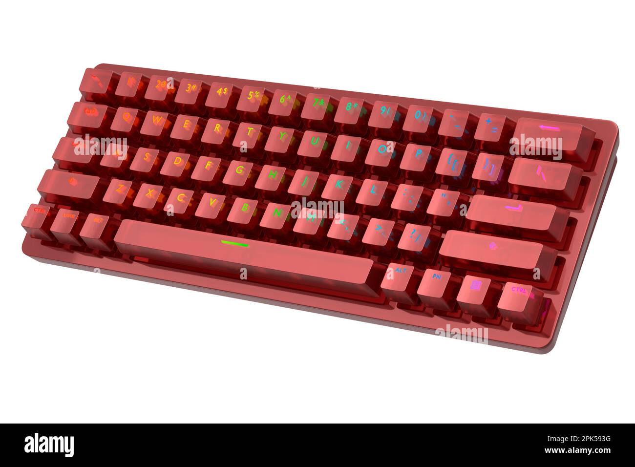 Realistic Computer Keyboard With Red Chrome Texture Isolated On White