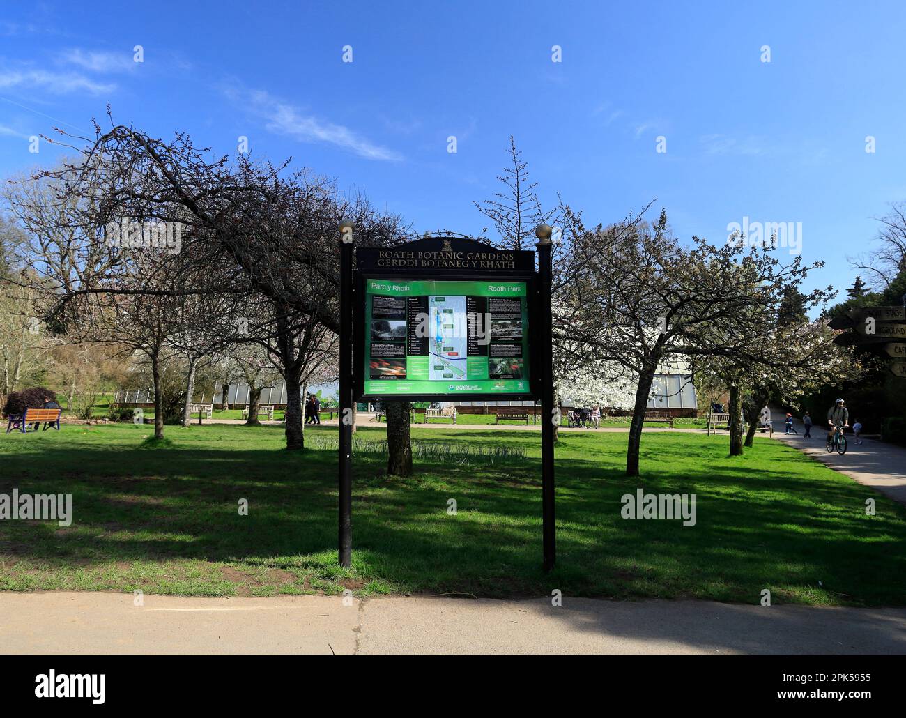 Roath Park Botanic Gardens notice board . April 2023. Spring. cym Stock ...