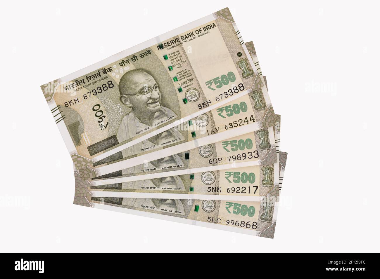 Top view of 500 rupees notebank indian currency isolated on white ...