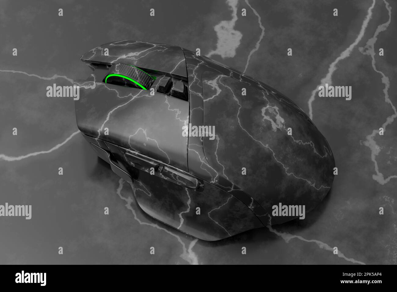 Wireless gaming computer mouse with black marble texture on dark ...