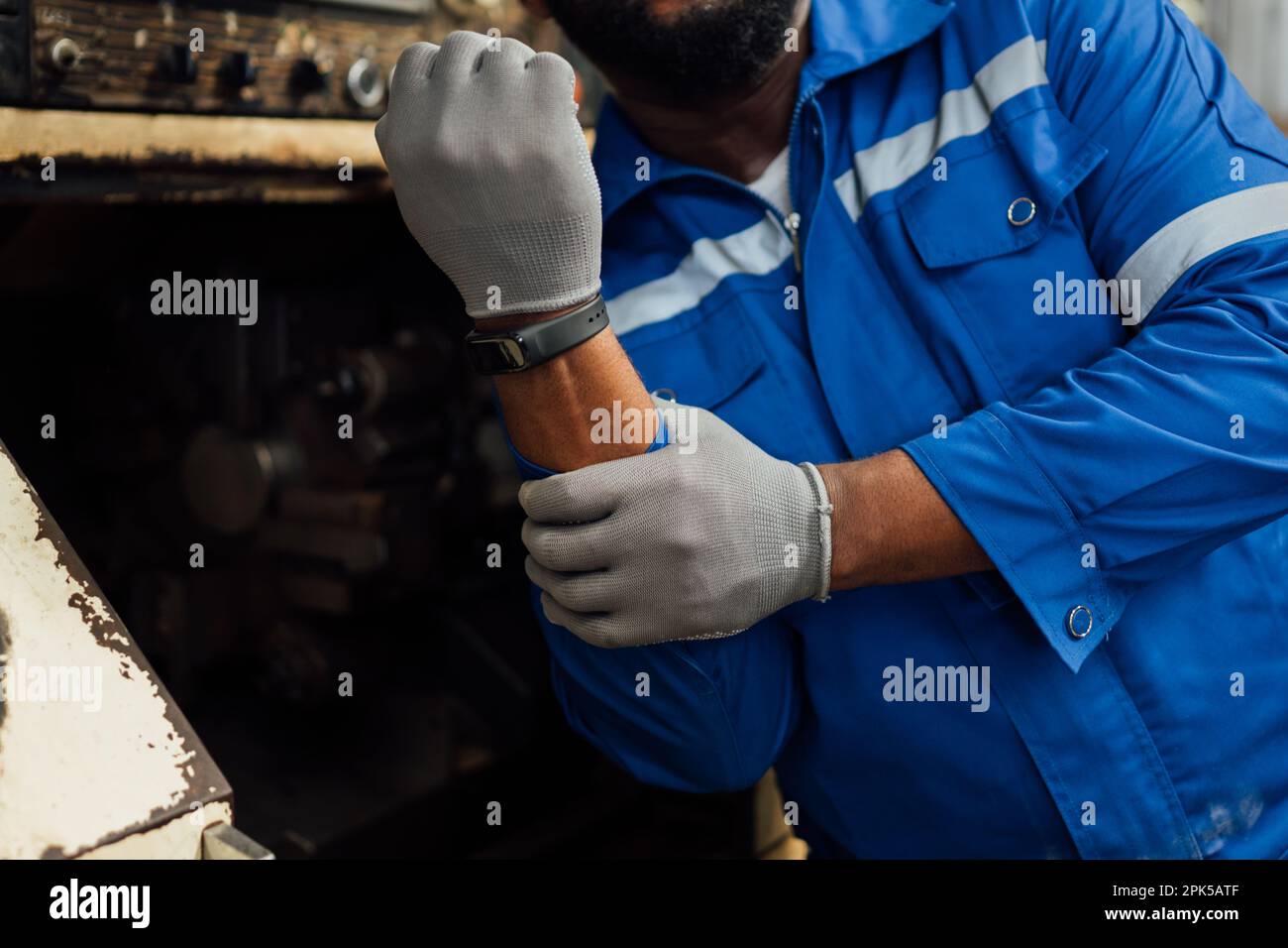 Engineer worker with accident at factory, Injury from machine working ...