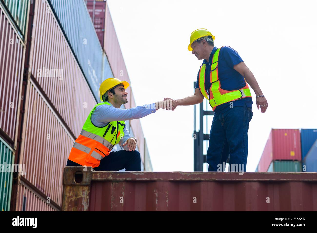 Warehouse engineer worker working at industrial container yard Stock ...