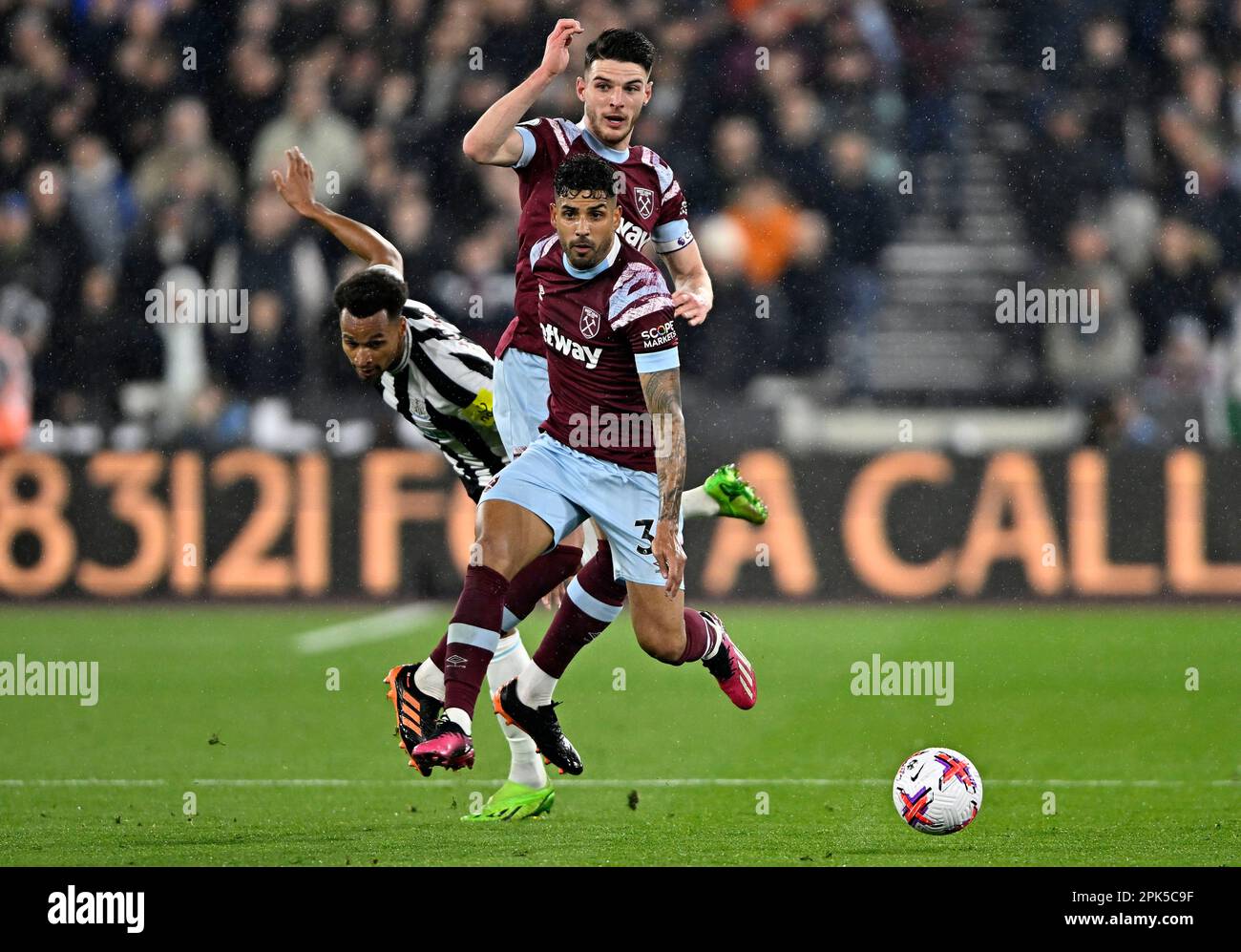 London, UK. 5th Apr, 2023. Emerson (West Ham), Declan Rice (West Ham ...