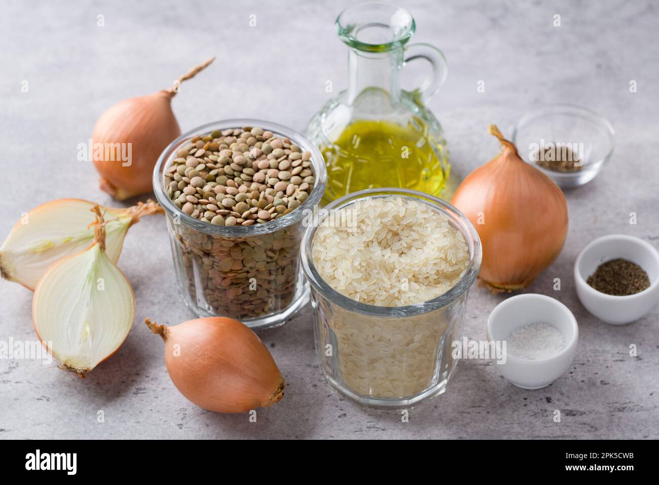 Ingredients for cooking a traditional middle eastern dish mujadara ...